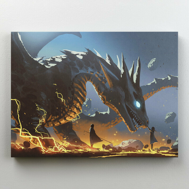 Интерьерная картина на холсте "Дракон знакомится с чародеем" размер 30x22 см