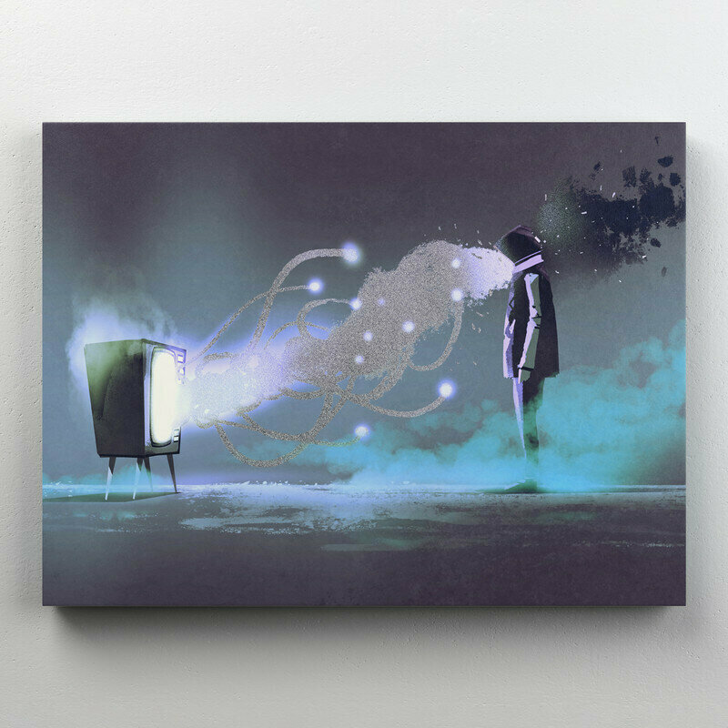 Интерьерная картина на холсте "Телевизор гипнотизирует человека" размер 40x30 см