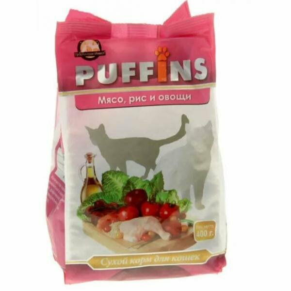 Puffins Сухой корм для кошек с мясом, рисом и овощами, 400г 0.4 кг