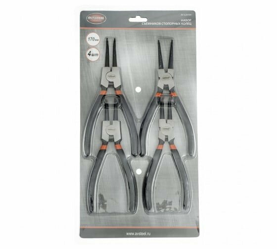 Набор съемников стопорных колец 170мм 4 предмета "AV Steel"