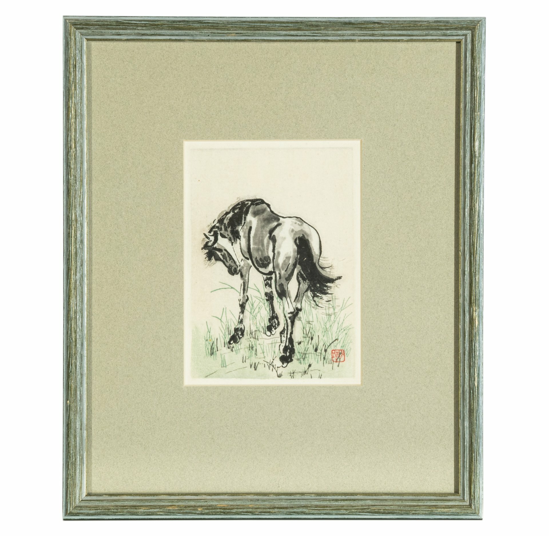 Литография цветная "Лошадь на лугу"
