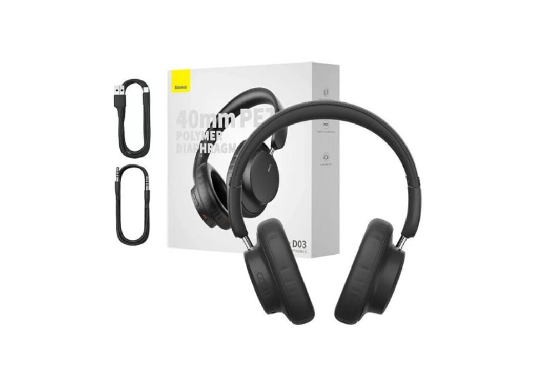 Беспроводные наушники BASEUS Bowie D03, 40 mm PET Polymer Diaphragm, 300 mAh, 30 часов, BT5.3, Черный