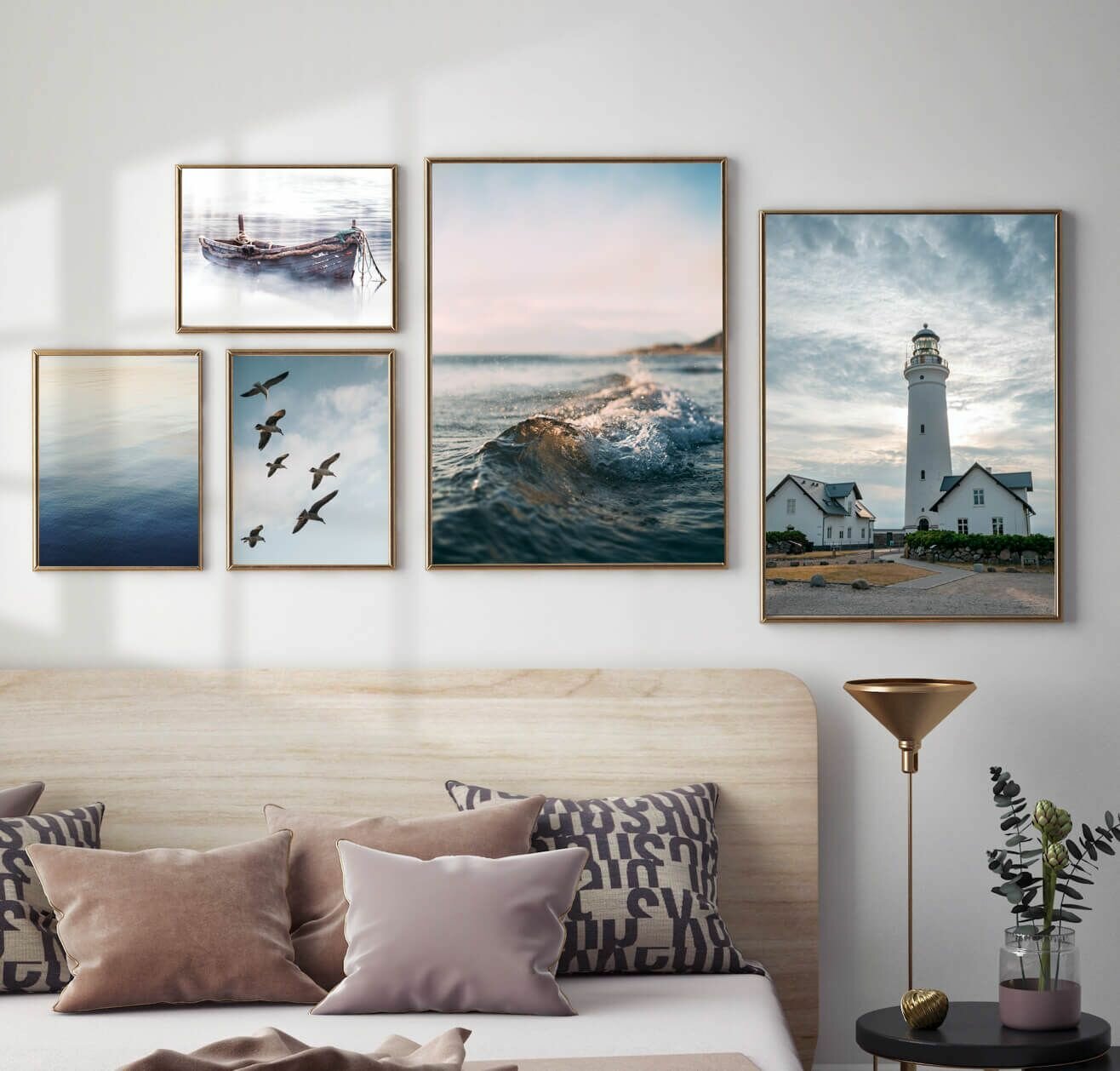 Набор постеров 5 шт "Маяк на море, волны" плакат для интерьера, картина на стену