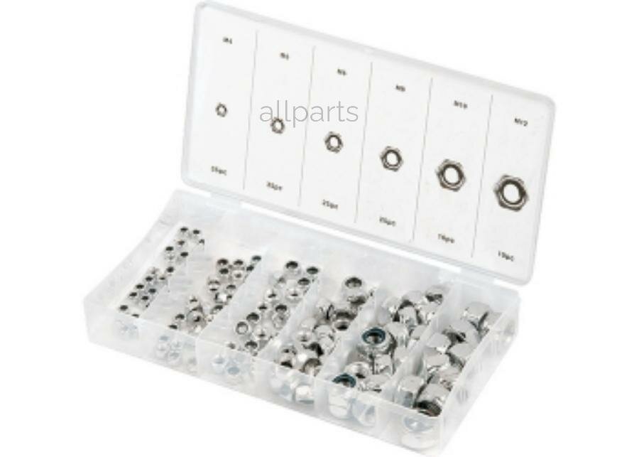 СИБРТЕХ 47613 Набор гаек М4, М5, М6, М8, М10, М12, самоконтрящиеся, с нейлоновой вставкой, 146 предм СИБРТЕХ 47613