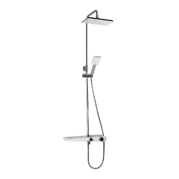 3073 GFmark Смеситель + стойка душевая "тропический душ" с двумя лейками белый с хромом