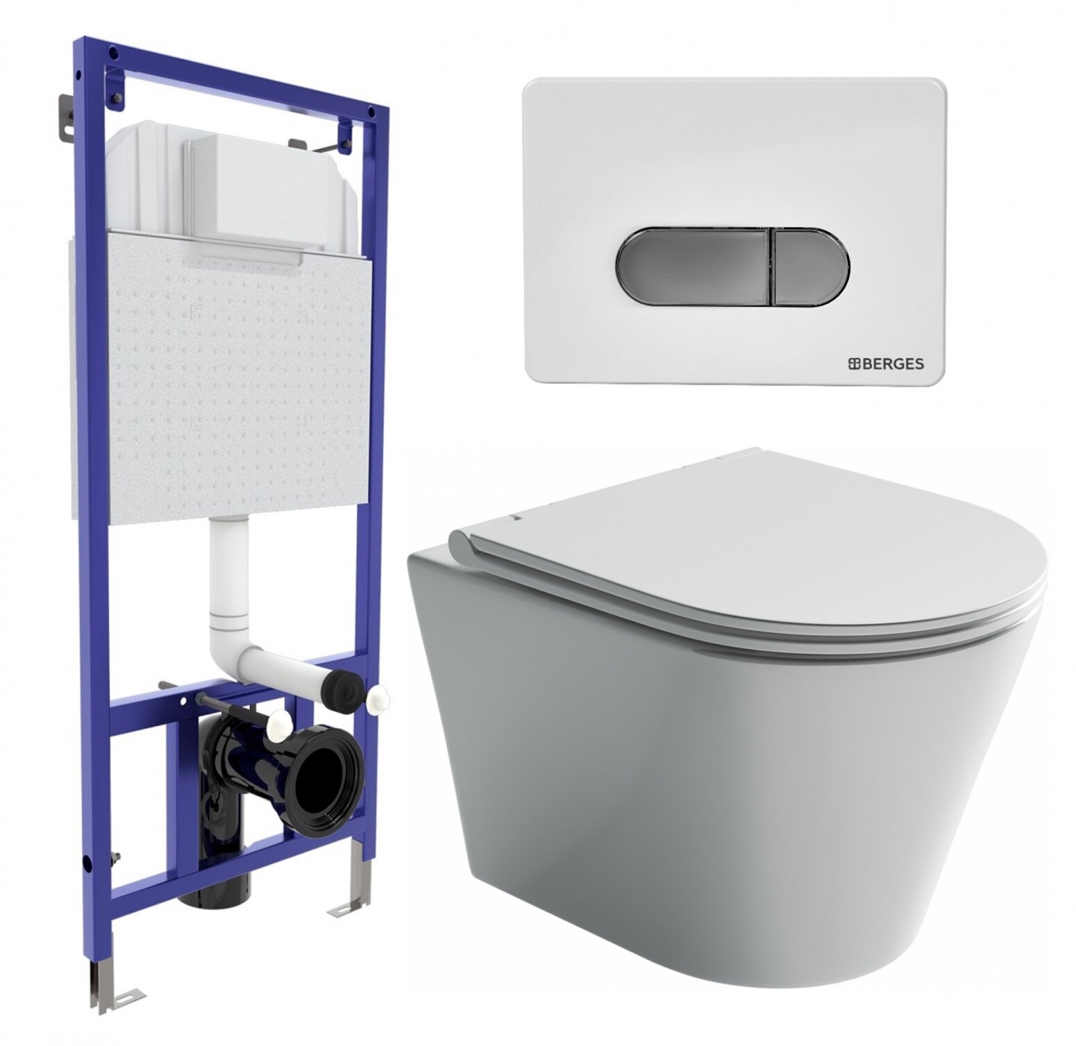 Комплект 3 в 1 инсталляция Berges Wasserhaus Novum D7 + Унитаз подвесной Ceramica Nova Forma CN3011 + кнопка хром
