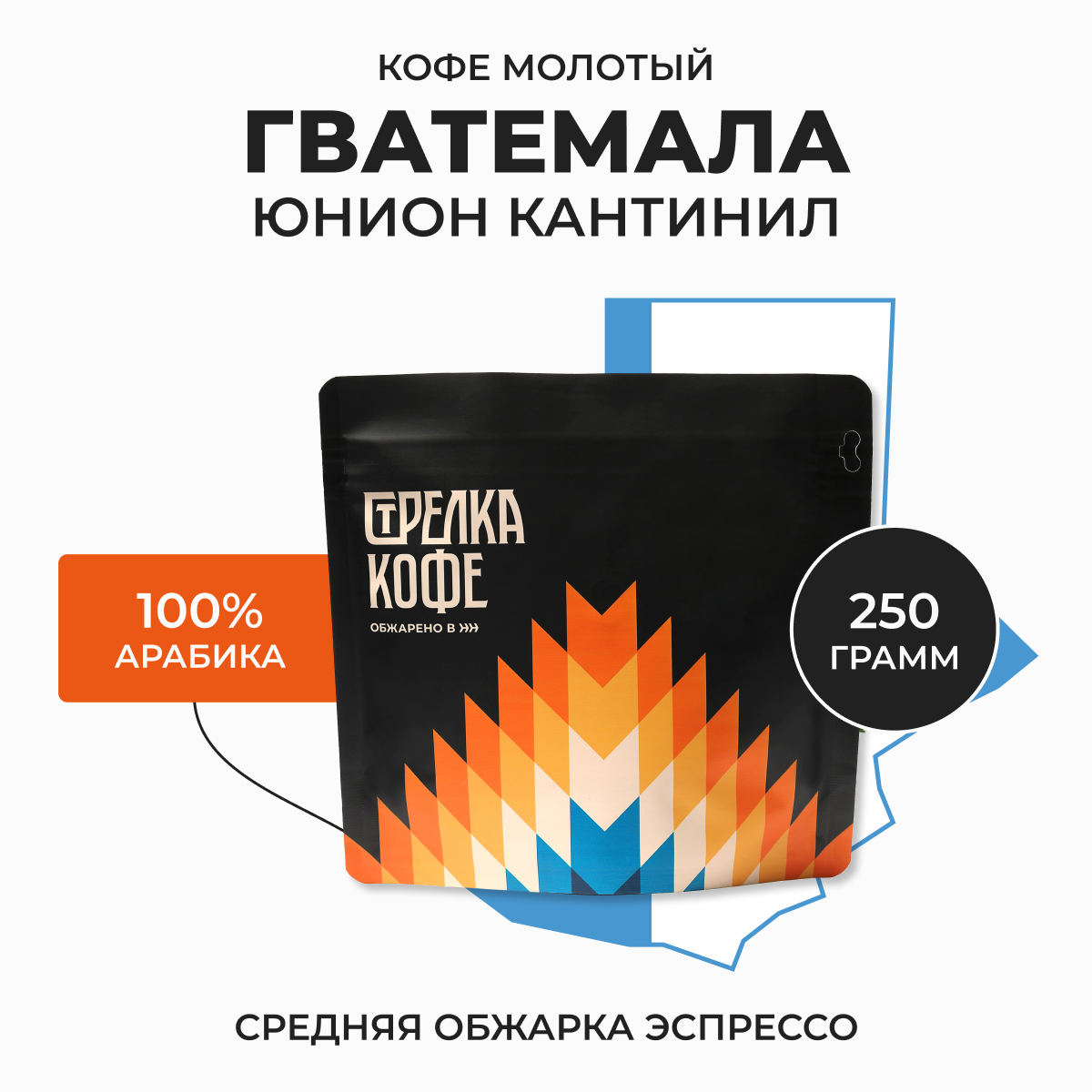 Кофе молотый 250 г гватемала юнион кантинил зерна 100% Арабика, свежий, натуральный, живой, обжарка средняя