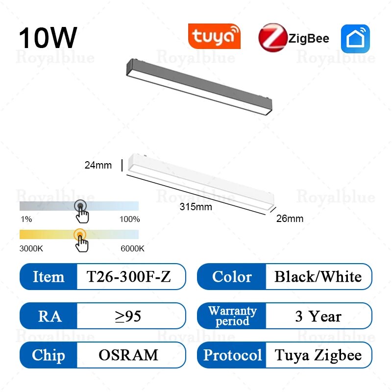 Smart Tuya Zigbee Потолочный Светильник Royal Blue Black Body, Белый, T26-300F-Z