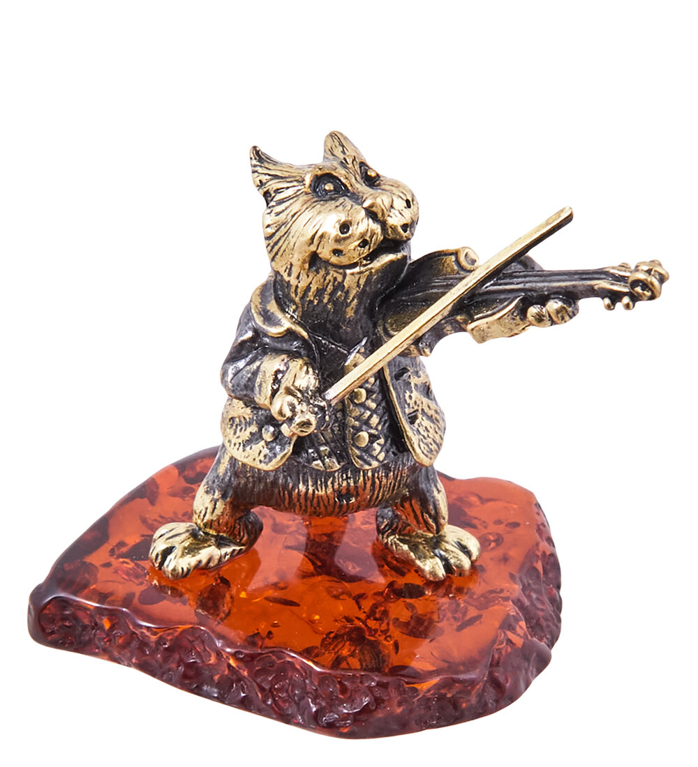 Фигурка Кот - скрипач (янтарь)