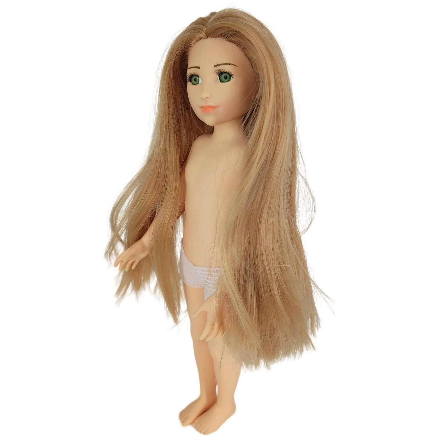 Кукла Агата от бренда DYVOMIR, виниловая 32см, зеленоглазая с длинными русыми волосами, без одежды