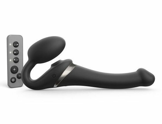 Безремневой страпон с клиторальной стимуляцией Multi Orgasm bendable strap-on size S, черный