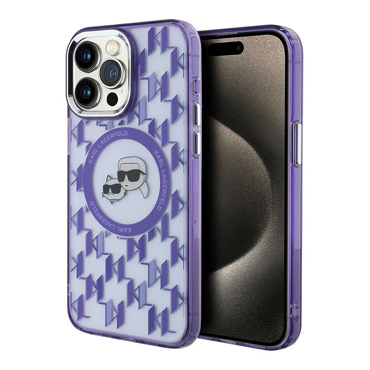 Чехол Karl Lagerfeld для iPhone 15 Pro Max - PC/TPU Monogram NFT Karl & Choupette фиолетовый (MagSafe)