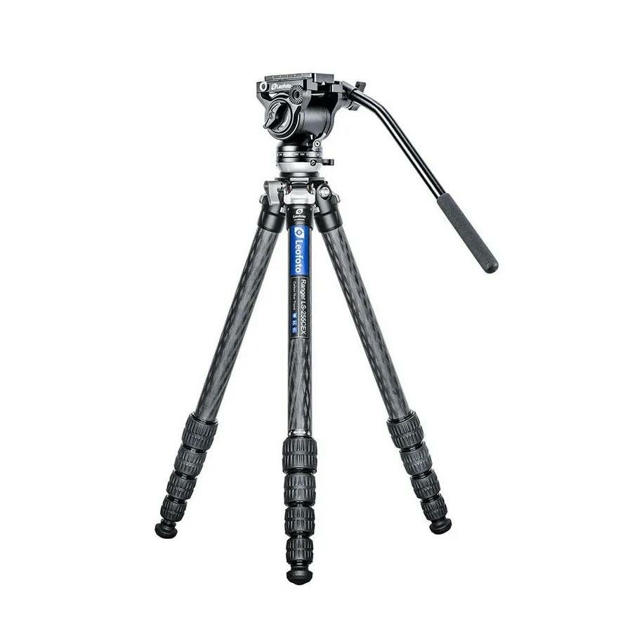 Штатив Трипод Leofoto Ls-255Cex+ Bv-5 (Видеоголова Жидкостная, Вес 0,528 Кг, Длина Рычага 280 Мм) Carbon (Размер В Собранном Виде 450 Мм, мвысота 1406 Мм, мин.83 Мм, вес 1,03 Кг. Резьба 3/8)