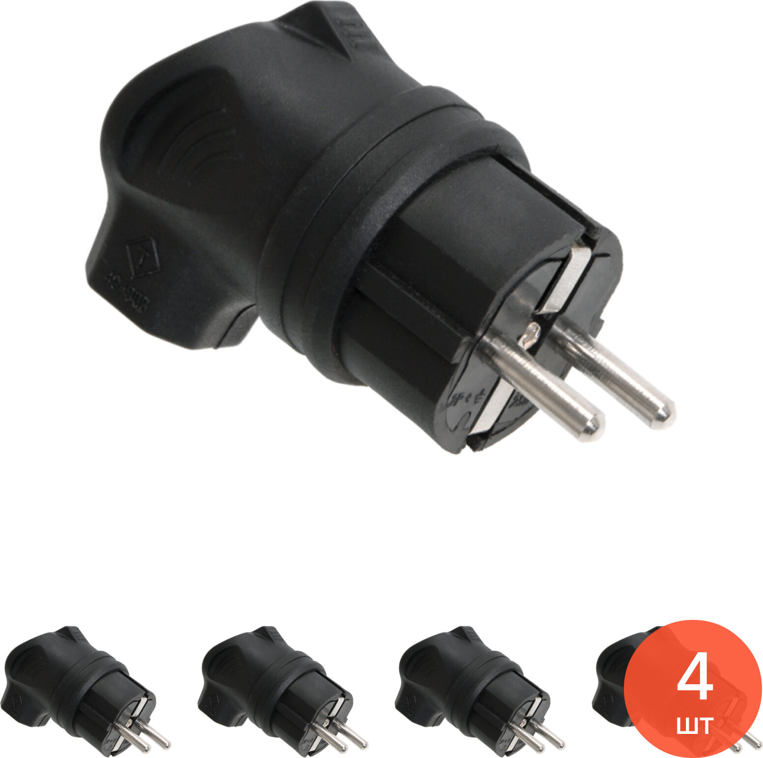 Вилка силовая кабельная IEK / ИЭК ВБу3-1-0м Омега с боковым вводом из каучука, черная, 16А, IP44, PKR01-U-016-2-K02 / электрика (комплект из 4 шт)