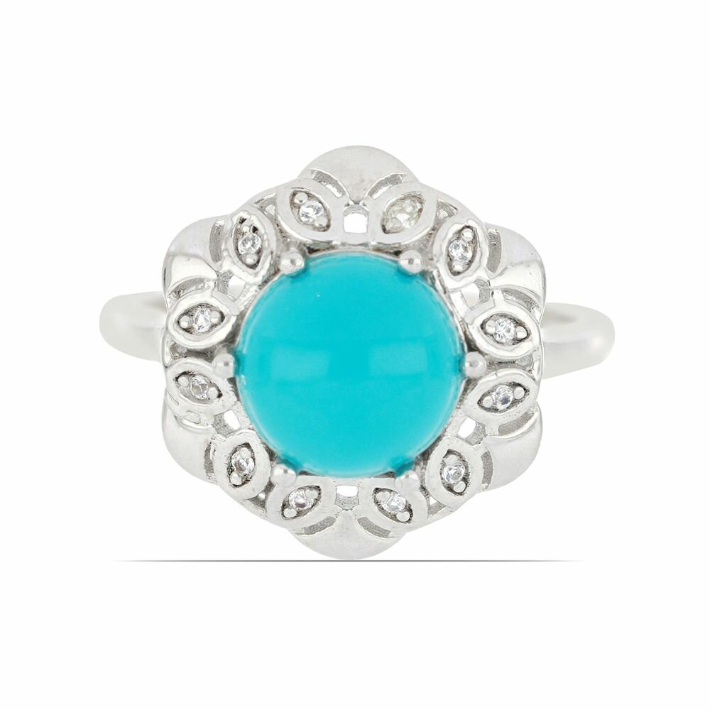 Кольцо тонкое, серебро, 925 проба, родирование, бирюза, топаз