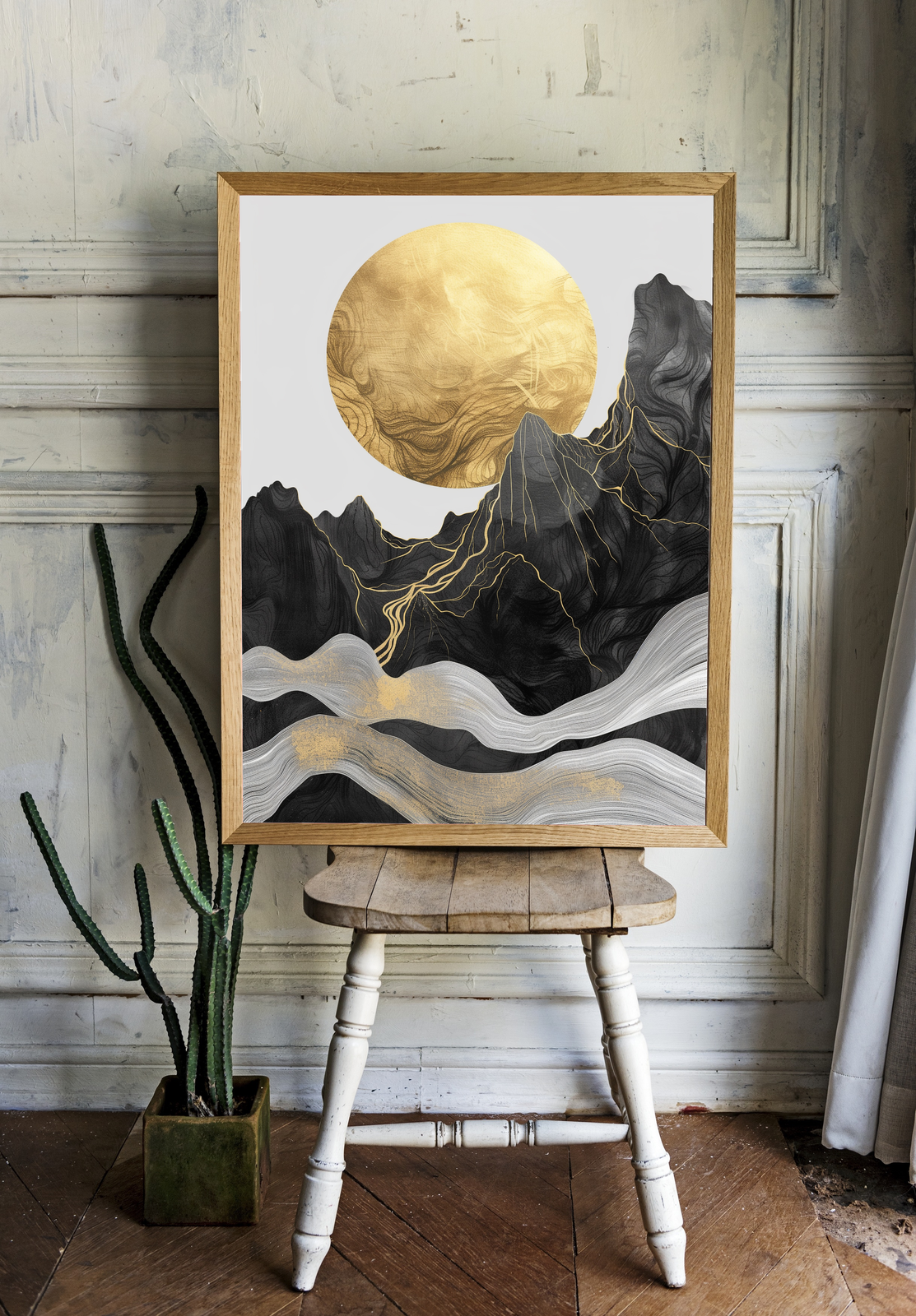 Постер "Золотая луна над горами" 50x70 см в подарочном тубусе