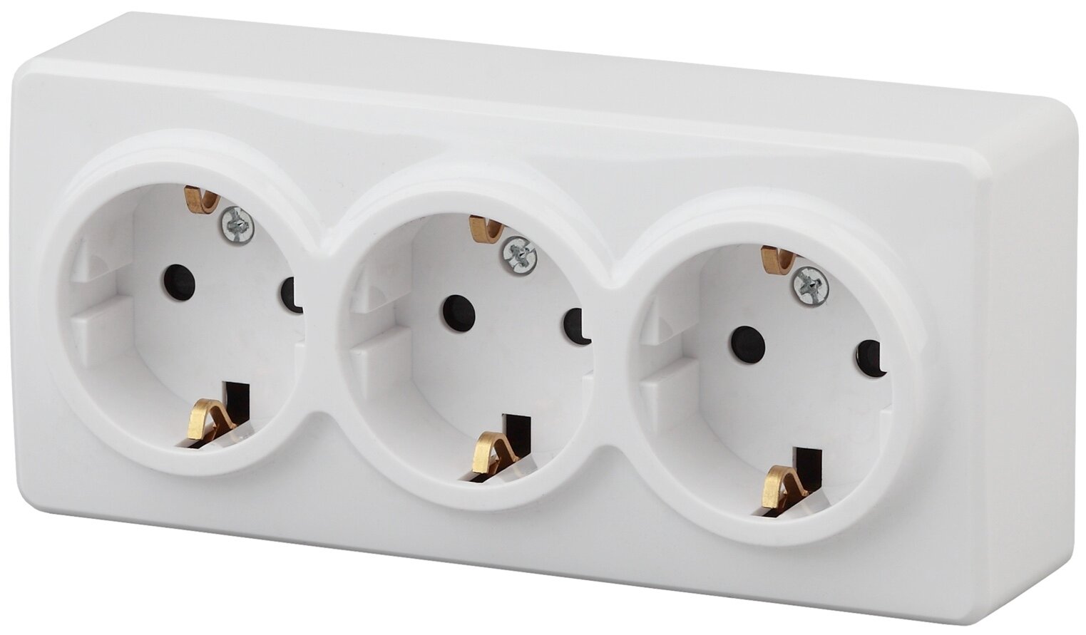 Розетка силовая штепсельная ЭРА Эксперт 11-2208-01, 3х2P+E Schuko, 16А 250В IP20 белая, открытой установки с заземлением, Б0020700 / электрооборудование
