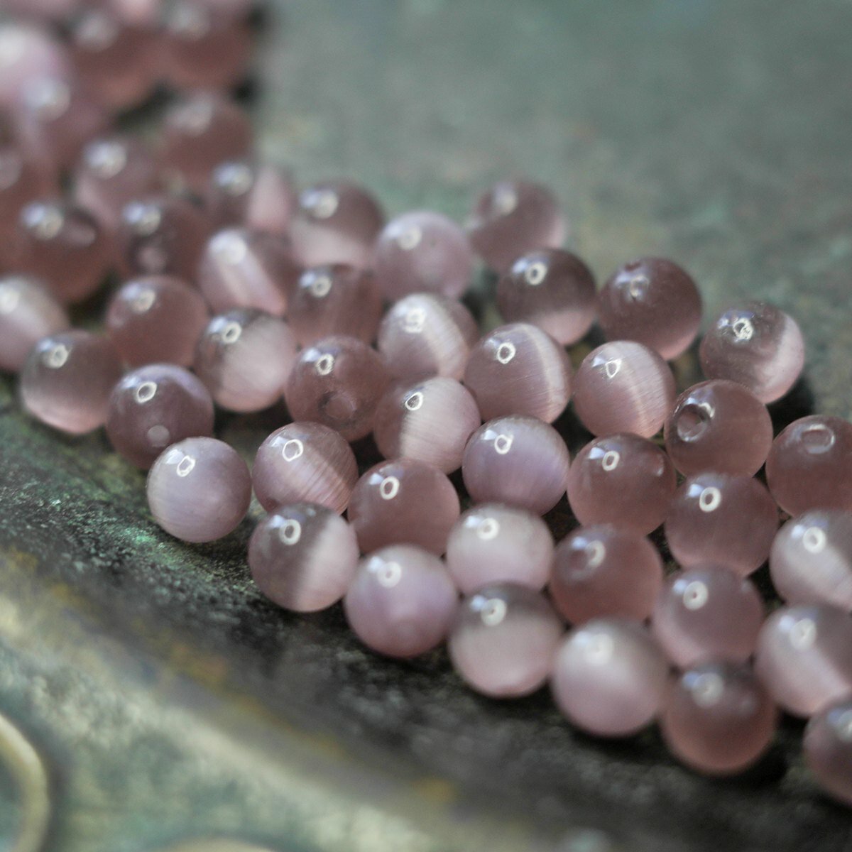 Бусины стеклянные кошачий глаз 30 шт, размер 6 мм, цвет увядшей розы