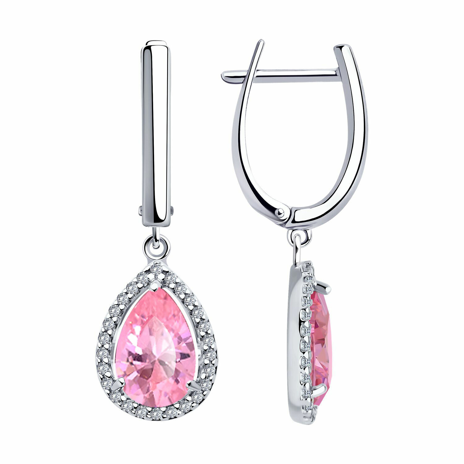 Серьги, серебро, 925 проба, родирование, фианит