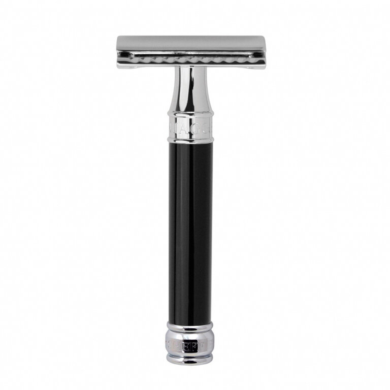 EDWIN JAGGER Safety Razor Black Resin Chrome Станок черная смола хром Т-образный