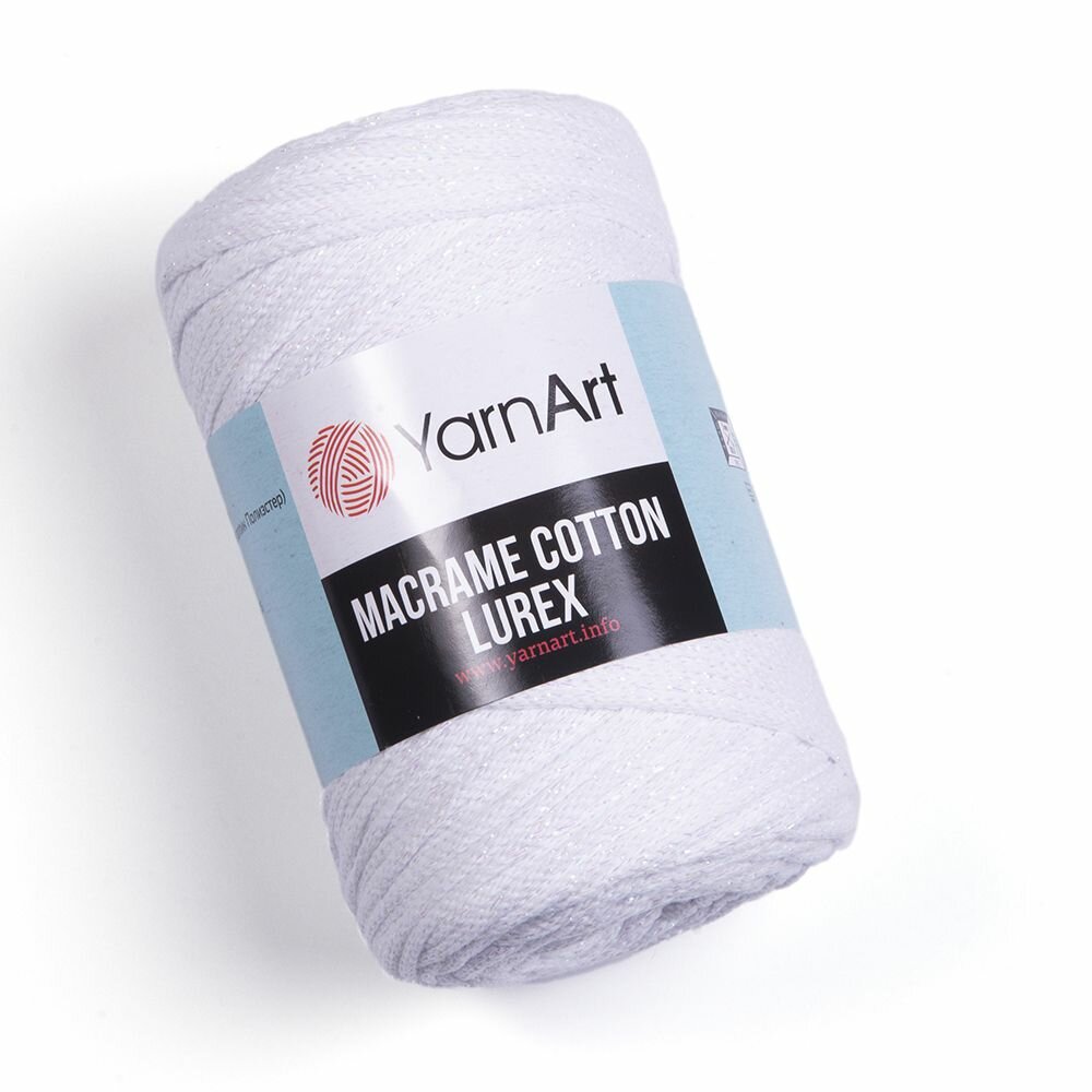 Пряжа Макраме хлопок Люрекс (Macrame Cotton Lurex) упаковка 4 мотка 250 г. 205 м. 75% хлопок 13% полиэстер 12% металлик цвет 721 белый