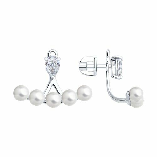 Серьги пусеты, серебро, 925 проба, родирование, жемчуг имитация