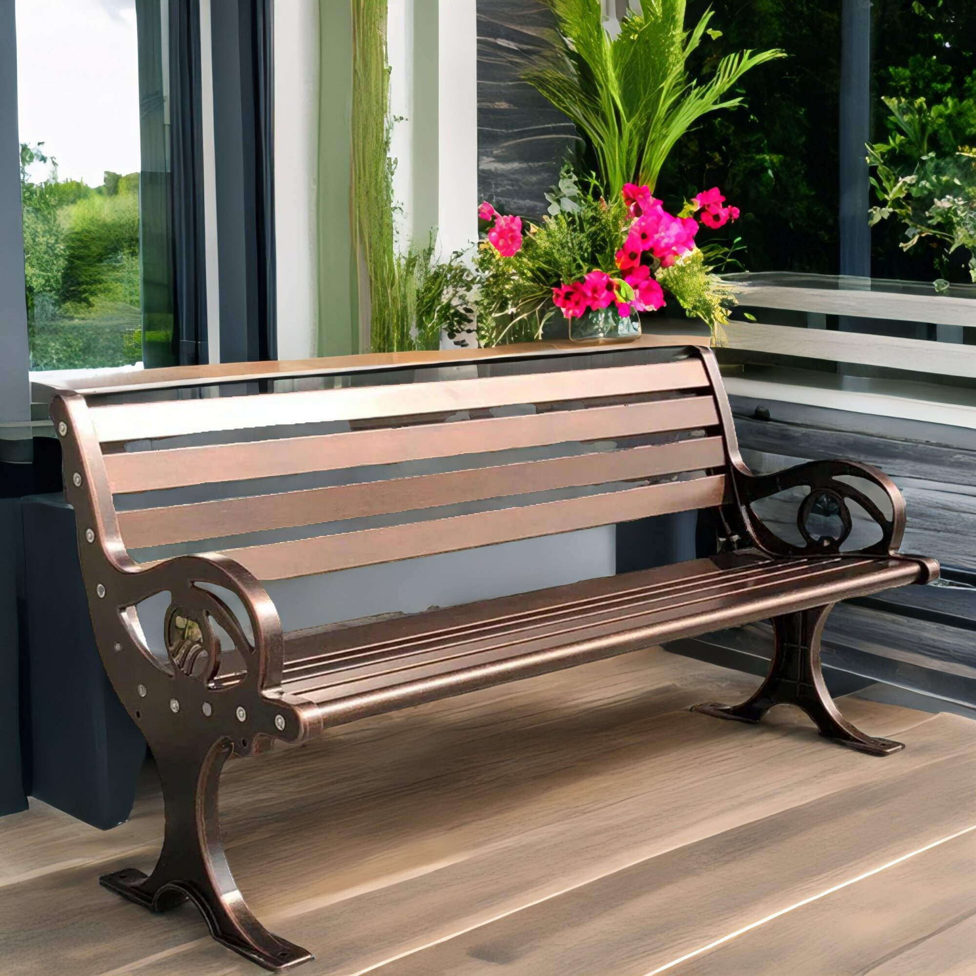 Скамейка садовая уличная из литого алюминия БЕРЛИН-200 "BERLIN-200" 200х58х74 см бронза