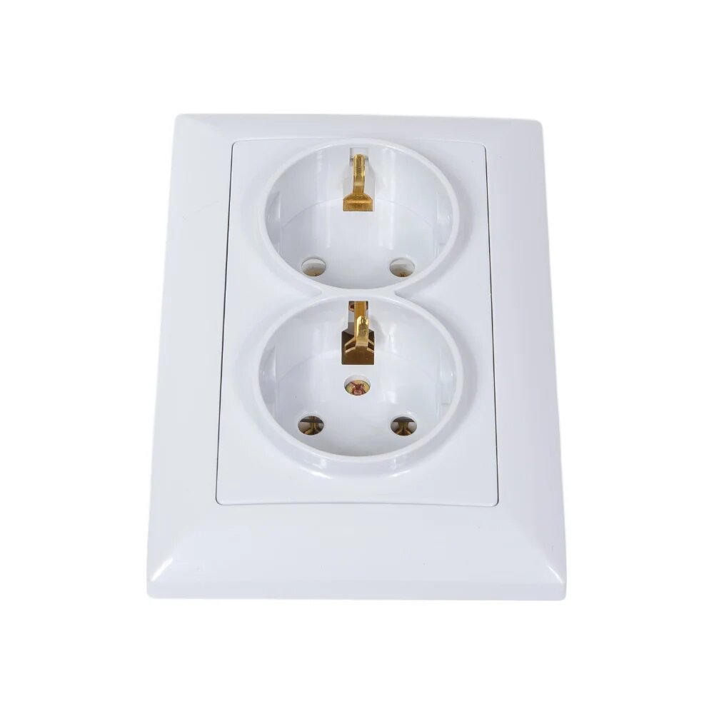 Розетка Intro Solo 4-205-01 с заземлением двойная 2x2P+E Schuko, 16А-250В, IP20, СУ, белый, Б0053674