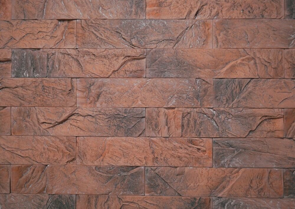 Искусственный Камень Русский Камень Уральский Скол Красный Обожженный Артикул 03.11 Ш28хВ6 см 1м2.