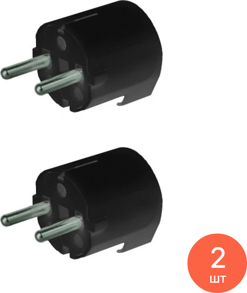 Вилка электрическая DKC / ДКС с заземляющими контактами, из пластика, черная, IP20 16А 2P+E 230В, DIS13083N / электрика (комплект из 2 шт)