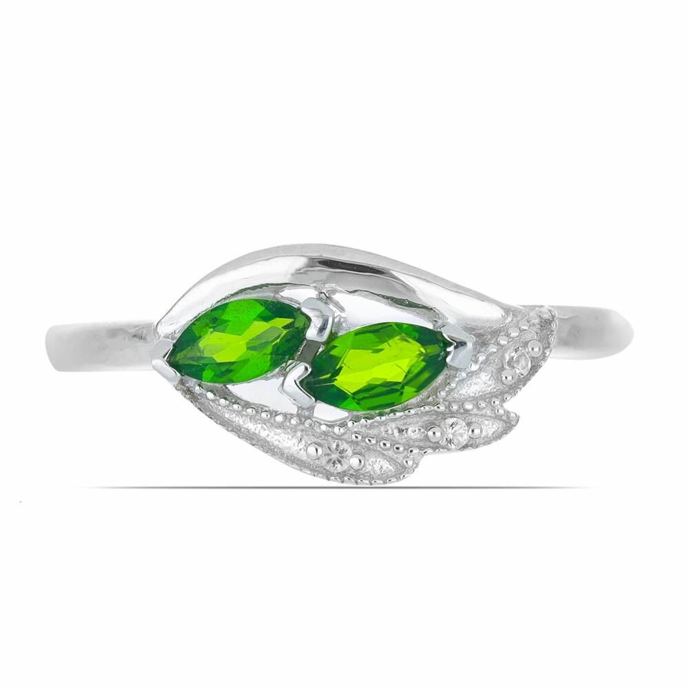 Кольцо, серебро, 925 проба, родирование, хромдиопсид, топаз