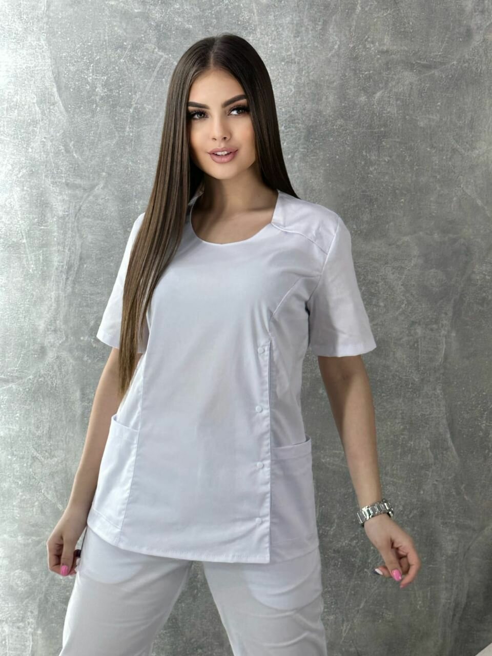 Женская рабочая куртка Стеша из Хлопка со Стрейчем. Медицинская куртка, блузка - универсальная спецодежда для медицинских учреждений, бьюти сферы и пищевой промышленности