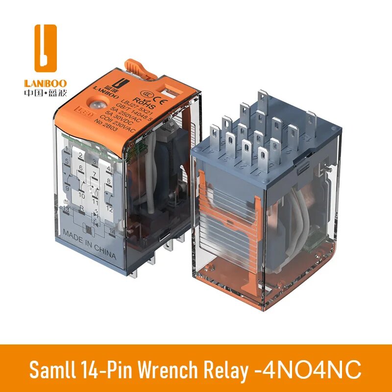 Реле LANBOO LBJ21A 2NO2NC 8+4NO4NC 5A/12A 12/24/220В DC12V, Small 14Pin Relay-T