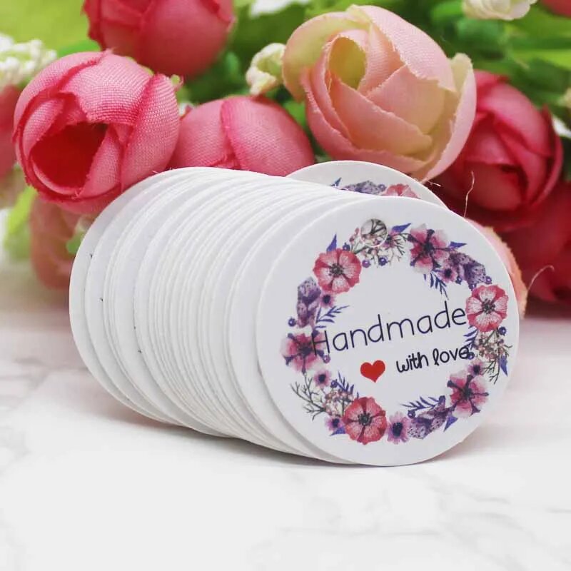 Бирки бумажные "Handmade with Love", 50 шт, Сиреневый, 100tag