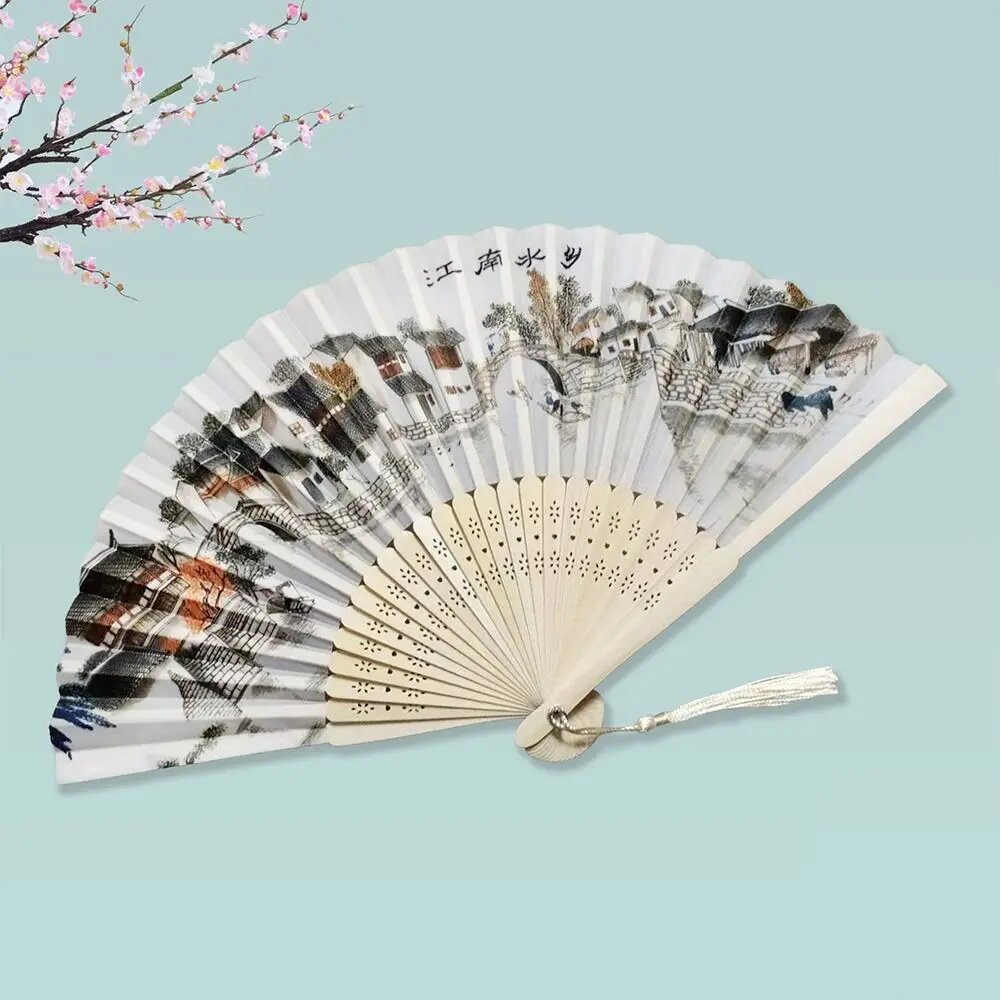 2024, шелковый винтажный складной веер, красочный бамбуковый ручной веер с кисточкой, элегантный ручной веер с хвостовиком, веер для классических танцев, аксессуары для одежды