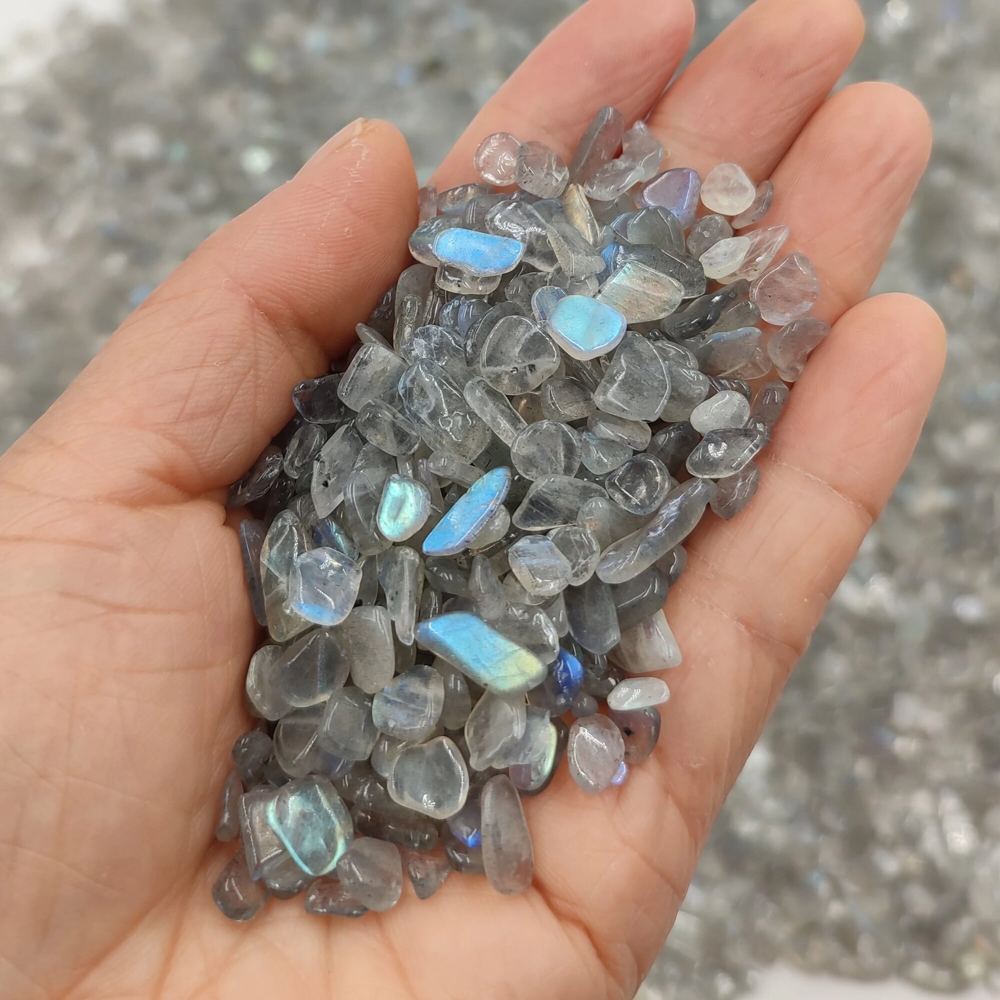 Натуральный Лабрадорит, Камень, Серый Лунный Чип, Гравий, Кристаллы, Целебный Минеральный Драгоценный Камень, Украшение Для Дома