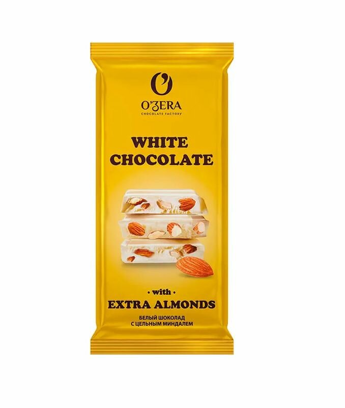 O'Zera Шоколад белый White& Extra Almond, 90 г