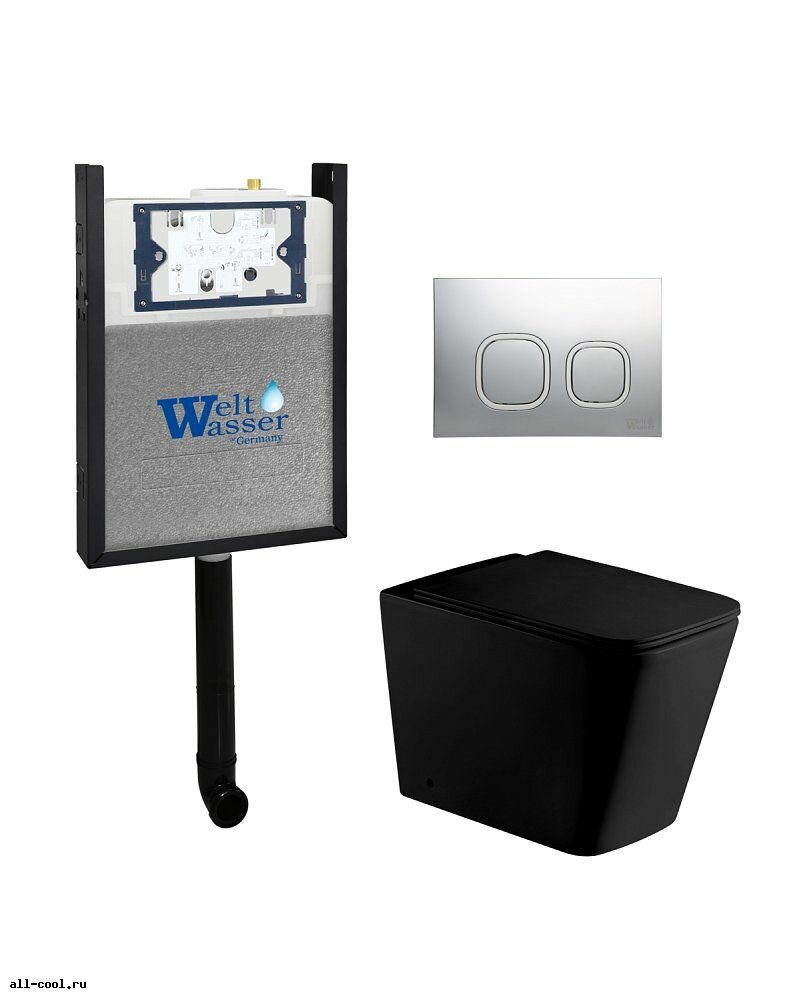 Комплект унитаза WeltWasser AMBERG 404 + GELBACH 002 MT-BL + AMBERG RD-CR кнопка хром