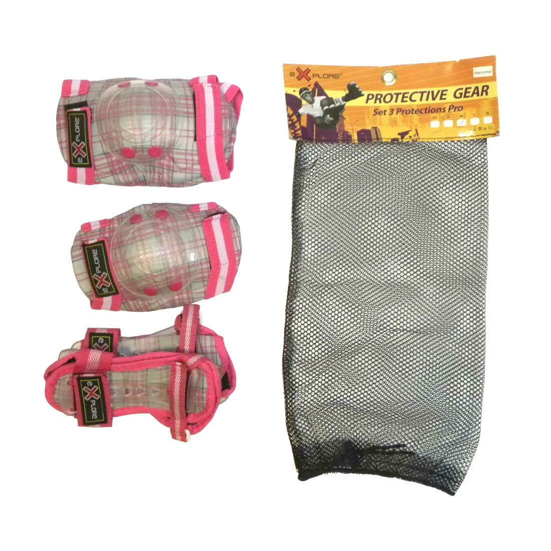 Защита Explore Cooper (комплект) для катания на роликовых коньках, скейтбордах, самокатах. р M Plaid Pink