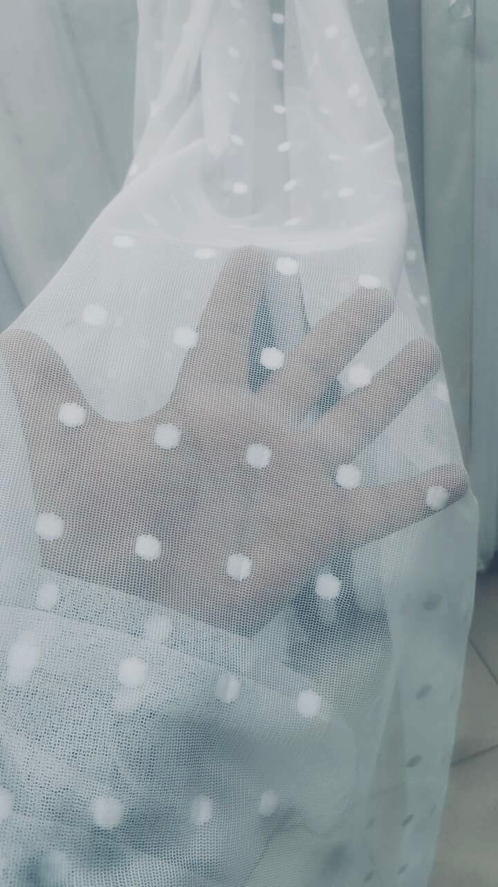 Ткань фатин в горошек для шитья и рукоделия, цвет белый, ширина 300 см, цена за 1 м