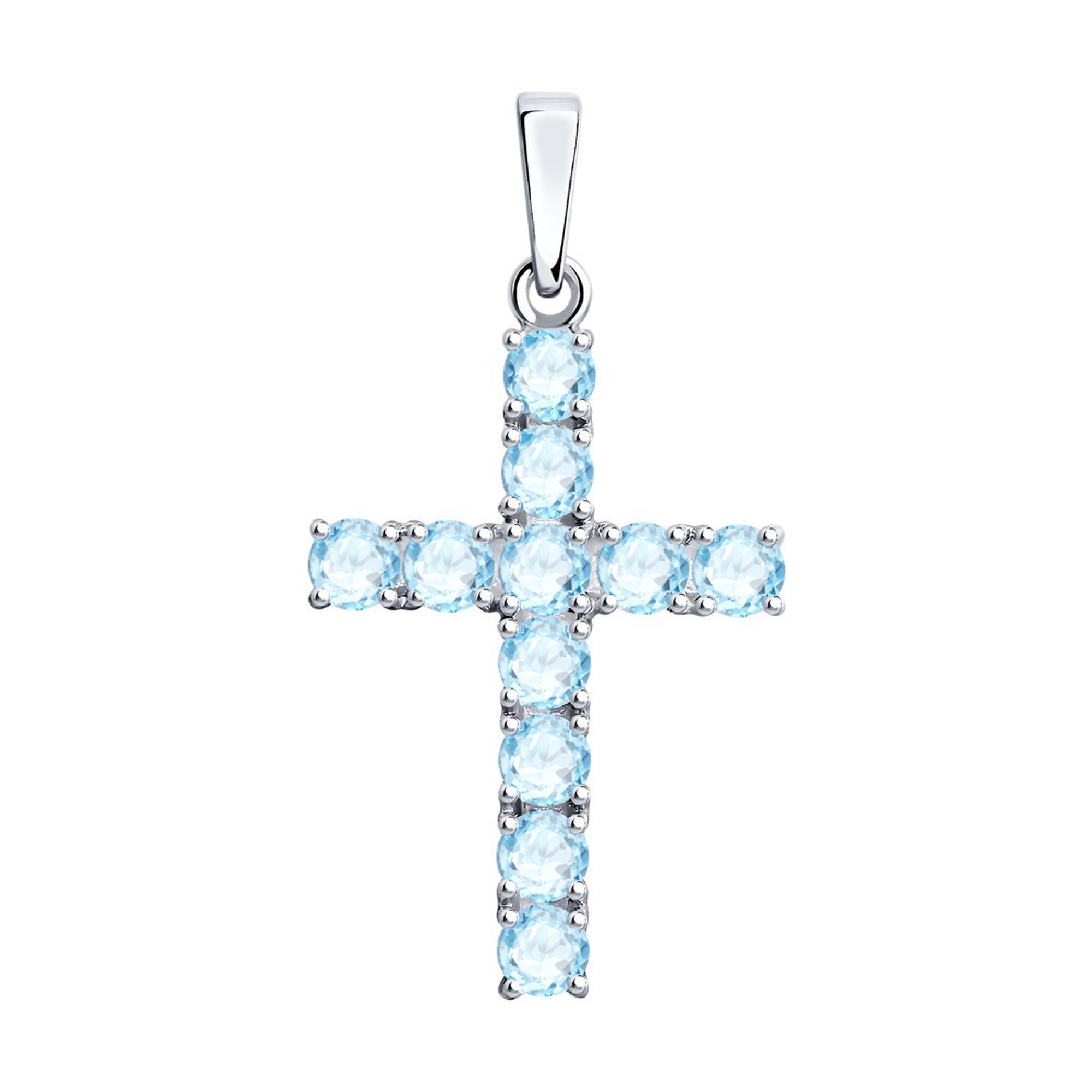 Крестик, серебро, 925 проба, родирование, топаз