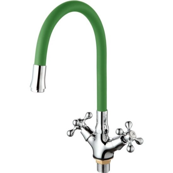 Смеситель для кухни D-lin с силиконовым изливом D153810-5, зелёный и хром, угол поворота 180°