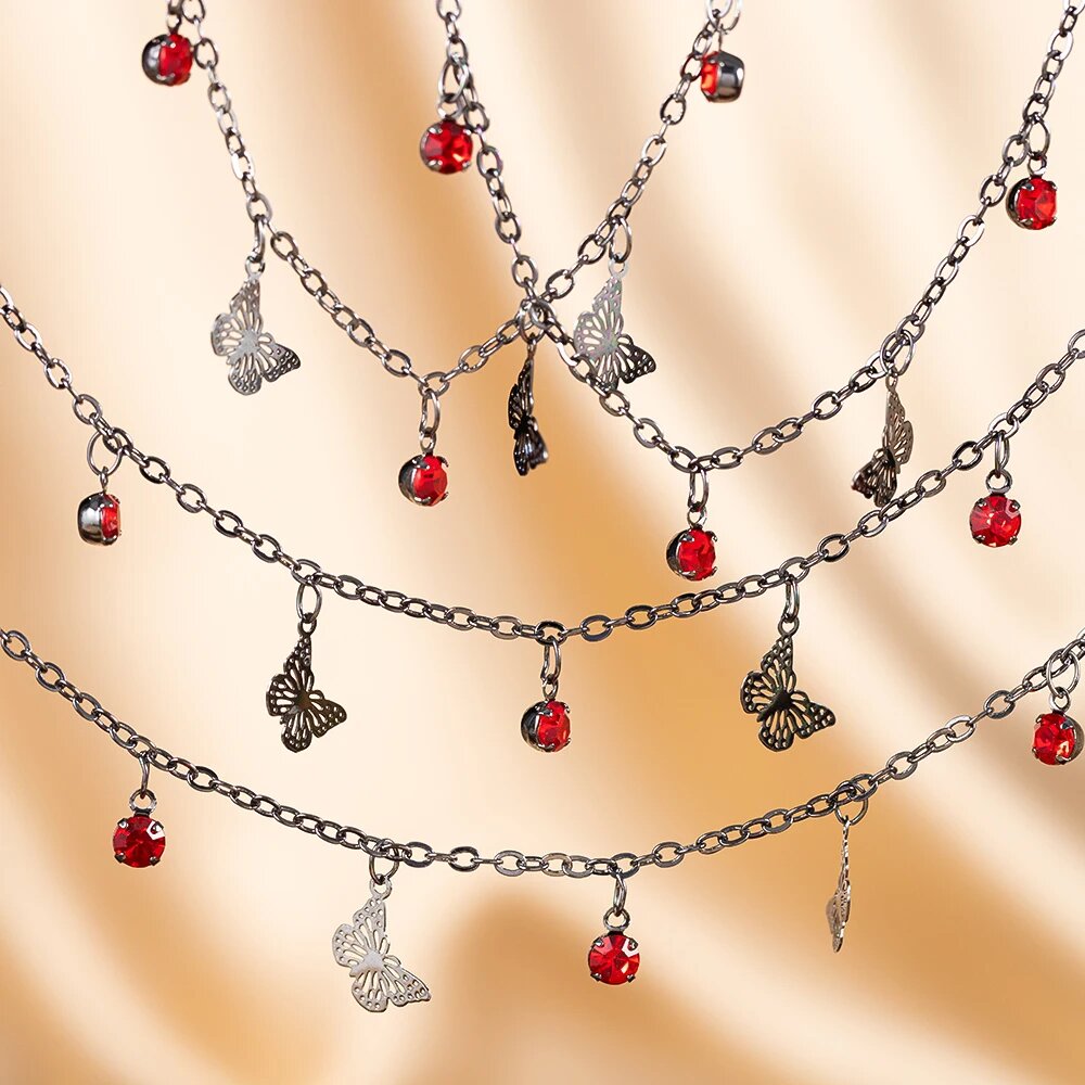 Подвески-бабочки Ailimi медная цепь синий кристалл Серебряный, 1M, Black