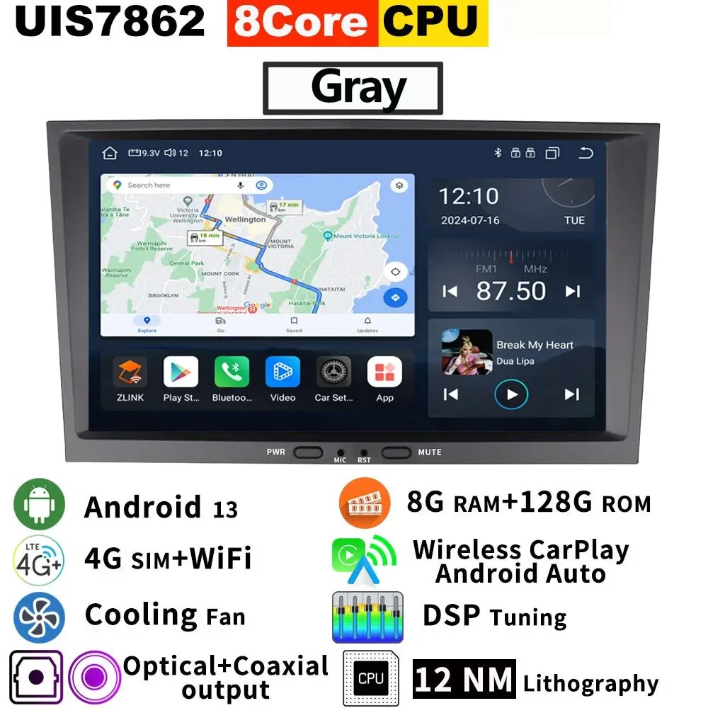 Автомагнитола Owtosin, мультимедийный плеер на Android 13, 8 ГБ + 256 ГБ, с 7862 8G 128G CarPlay