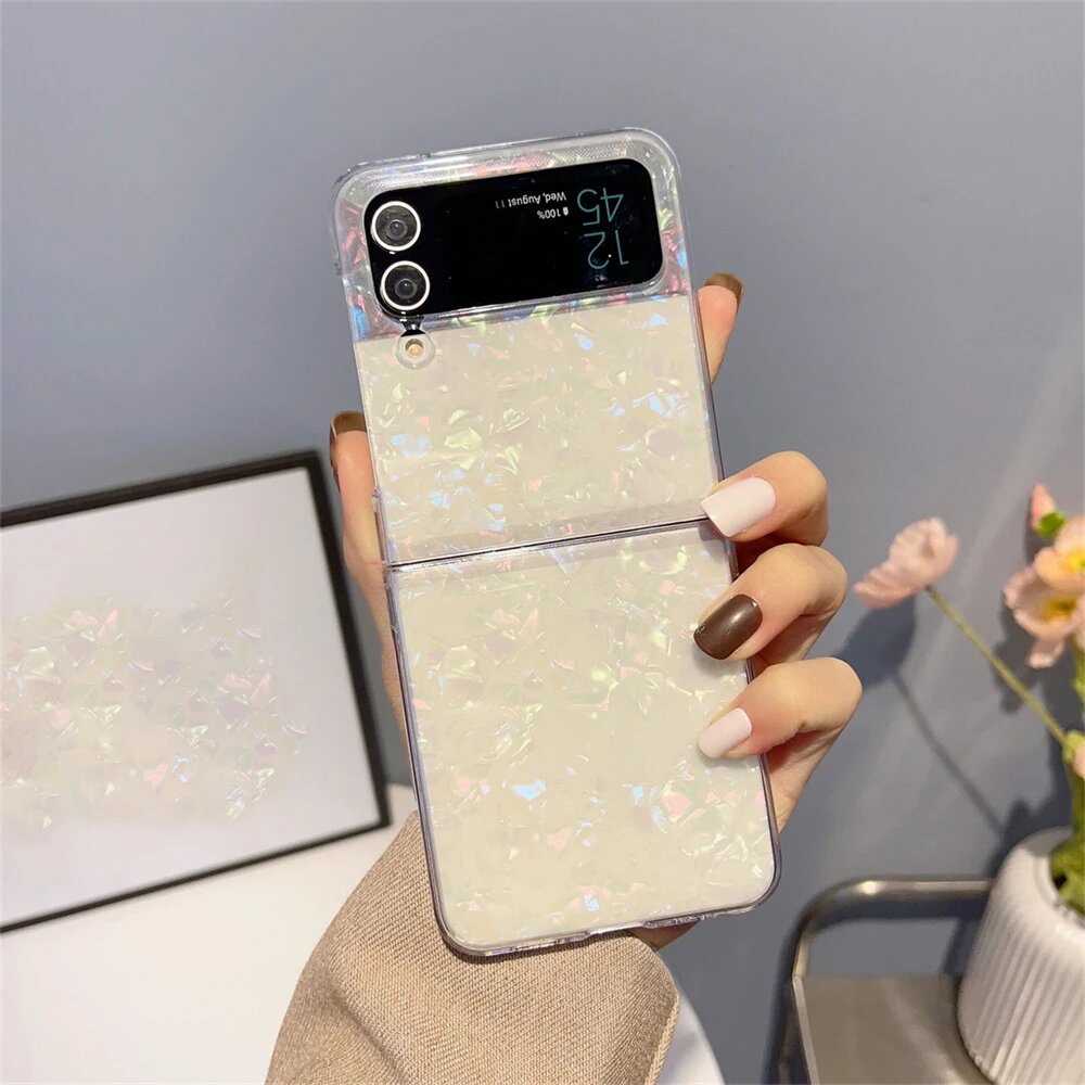 Корейский цветной бумажный чехол для телефона с лазерным узором для Samsung Galaxy Z Flip5 Z Flip3 5G Z Flip4, милый прозрачный чехол