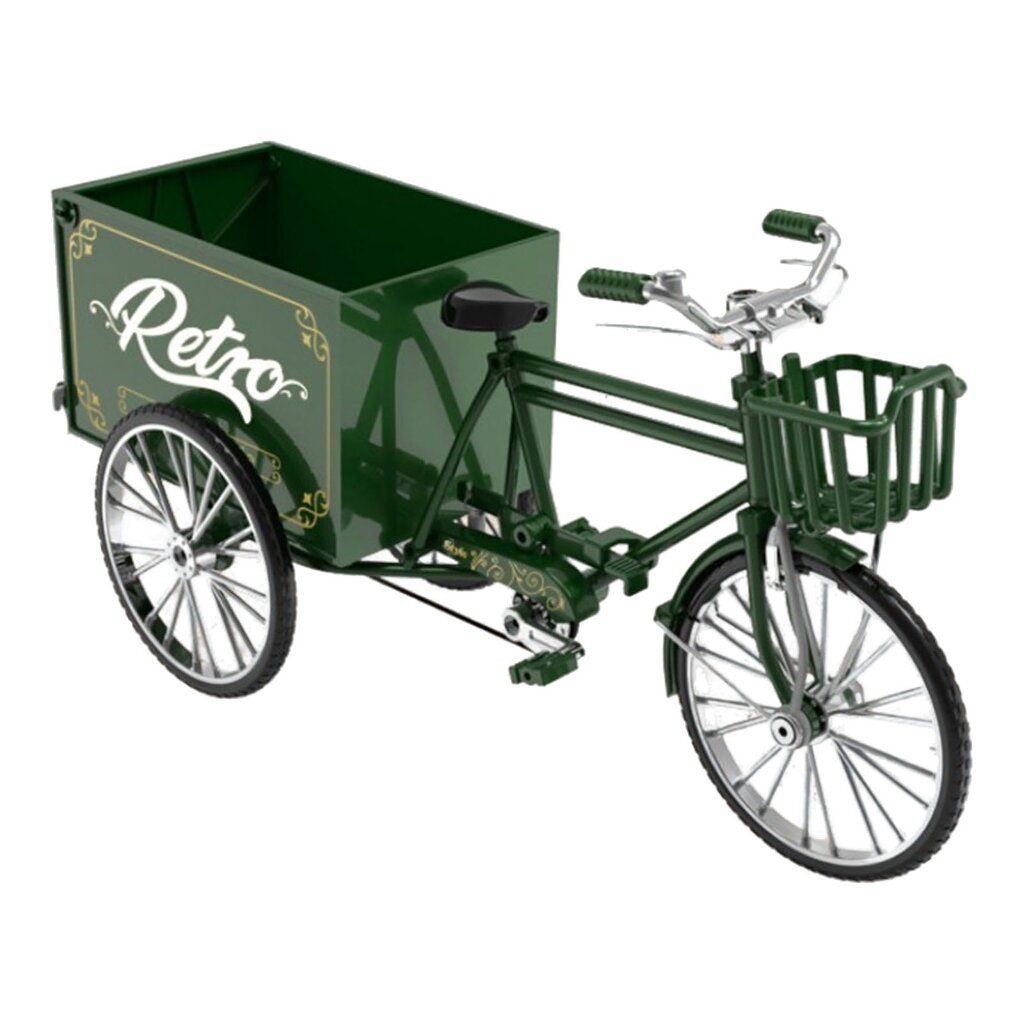 Украшение модели трехколесного грузовика с бортовой платформой из ретро-сплава-зеленый-трехколесный велосипед с высоким грузовым ящиком
