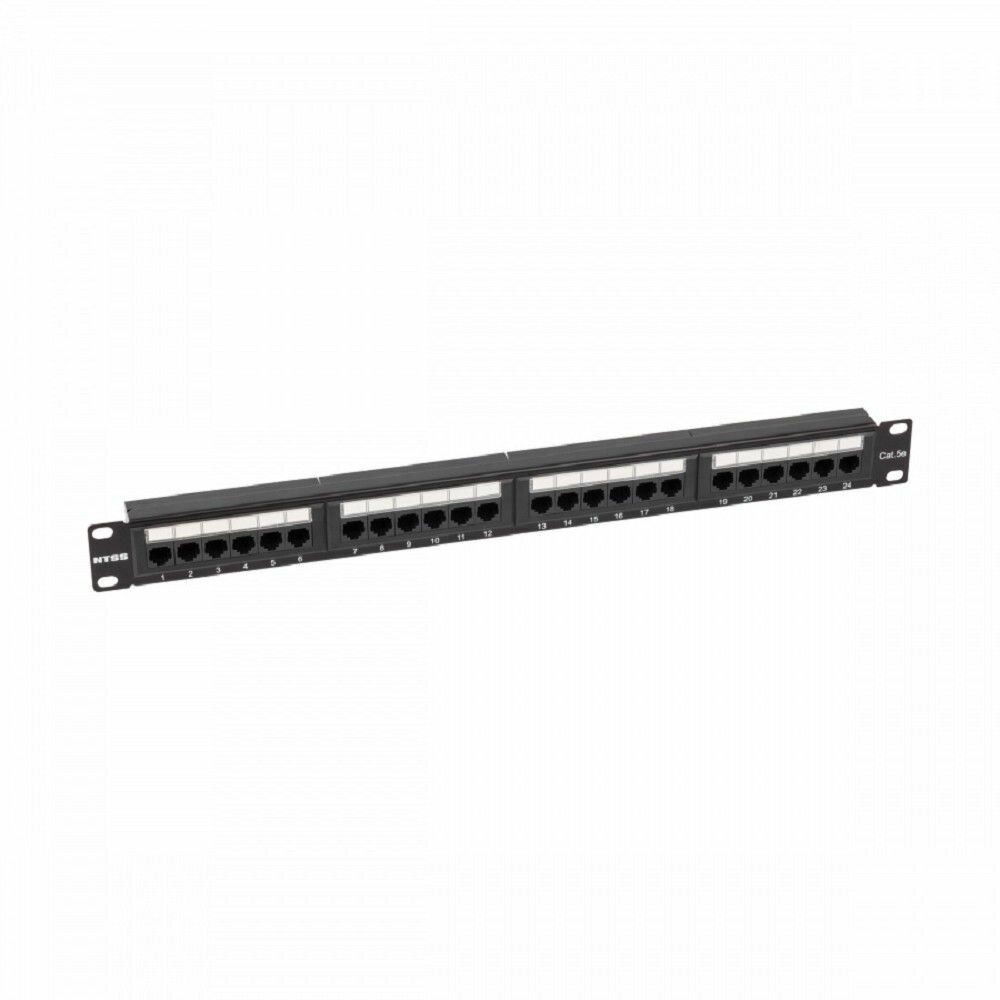 Патч-панель NTSS 24 UTP порта RJ45, cat.5е, 1U, Dual IDC, без органайзера, черный