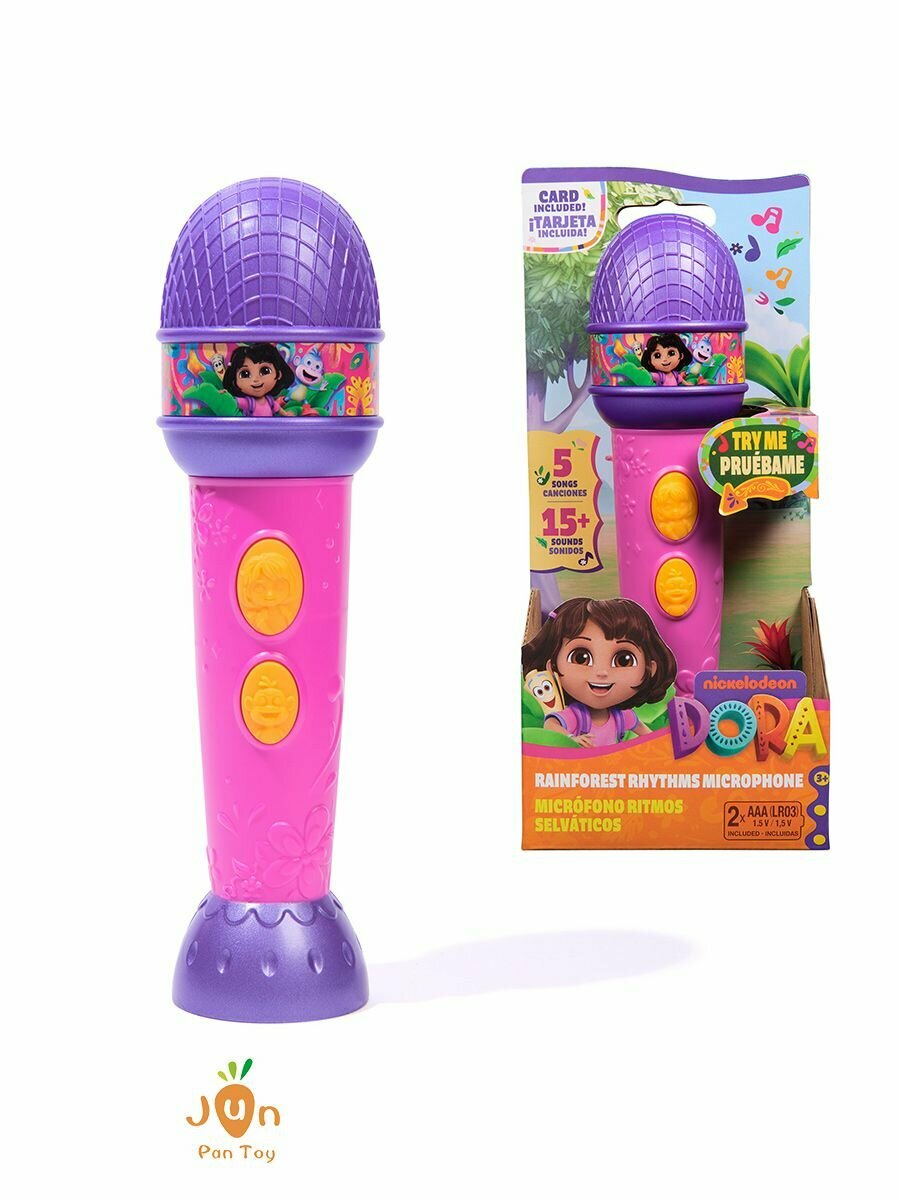 Даша-путешественница, Dora Rainforest Rhythms Microphone / Детский интерактивная игрушка микрофон с песнями и музыкой, подходящий для детей от 3 лет и старше