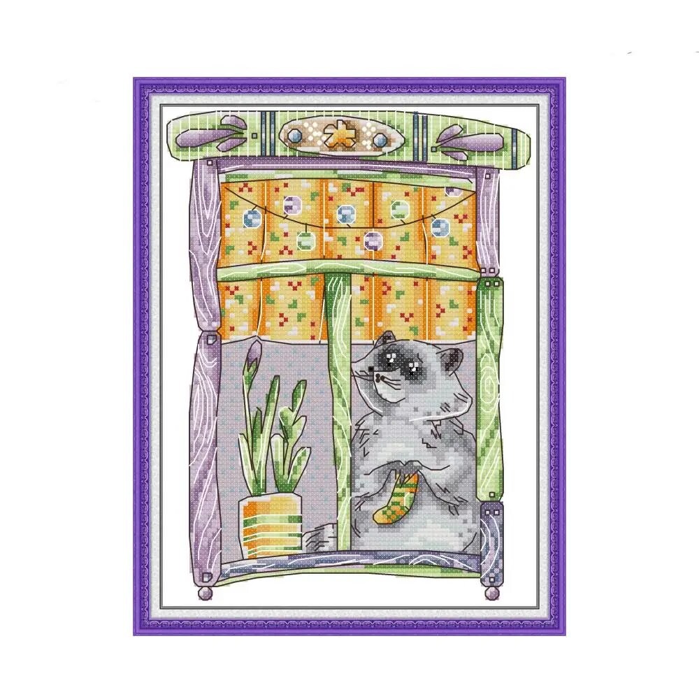 Вышивка крестиком Joy Sunday Animals Plant Window, 12 месяцев, 593, J594, J595, J596, J597, J598, J599, J600, J601, J602, J603, J604