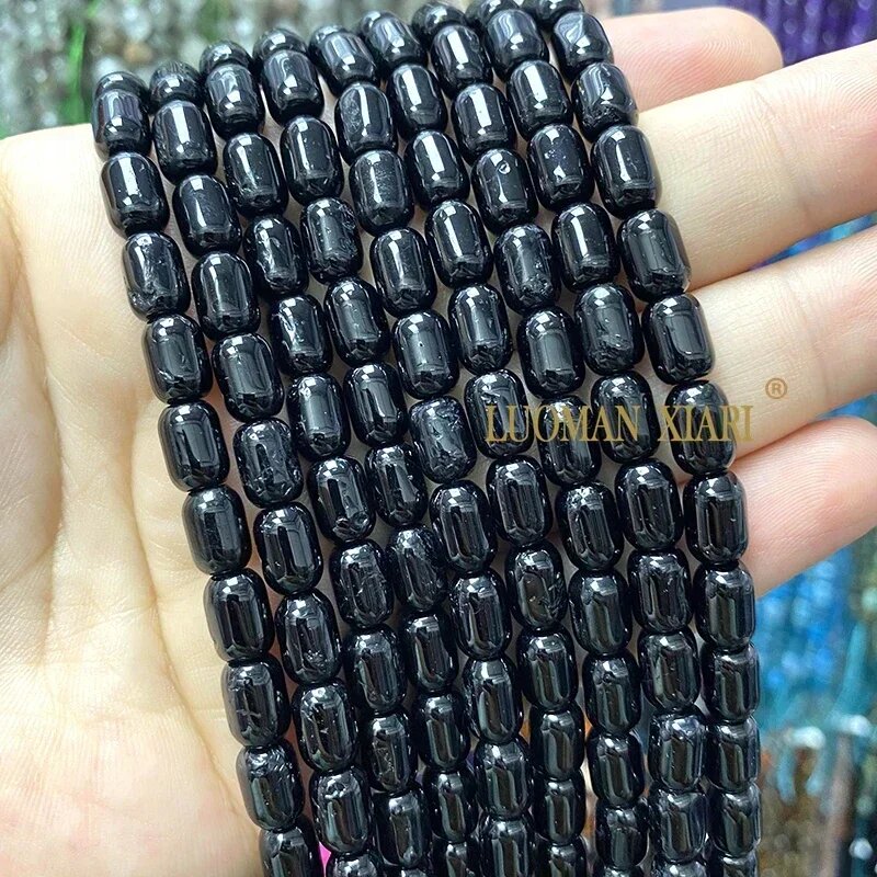 Натуральные каменные бусины LUOMAN XIARI 6х9 мм Черный, 6x9mm 9-10pcs, Black Tourmaline